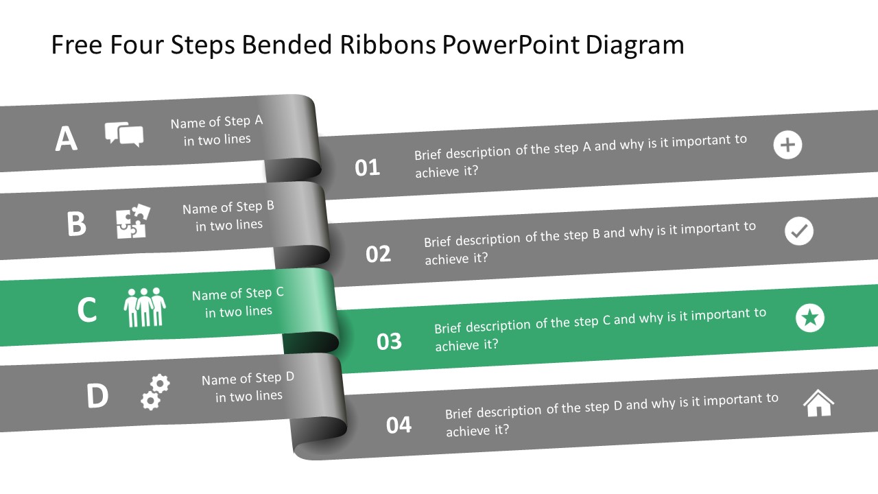 Free Four Steps Bended Ribbons PowerPoint Diagram & Google Slides
