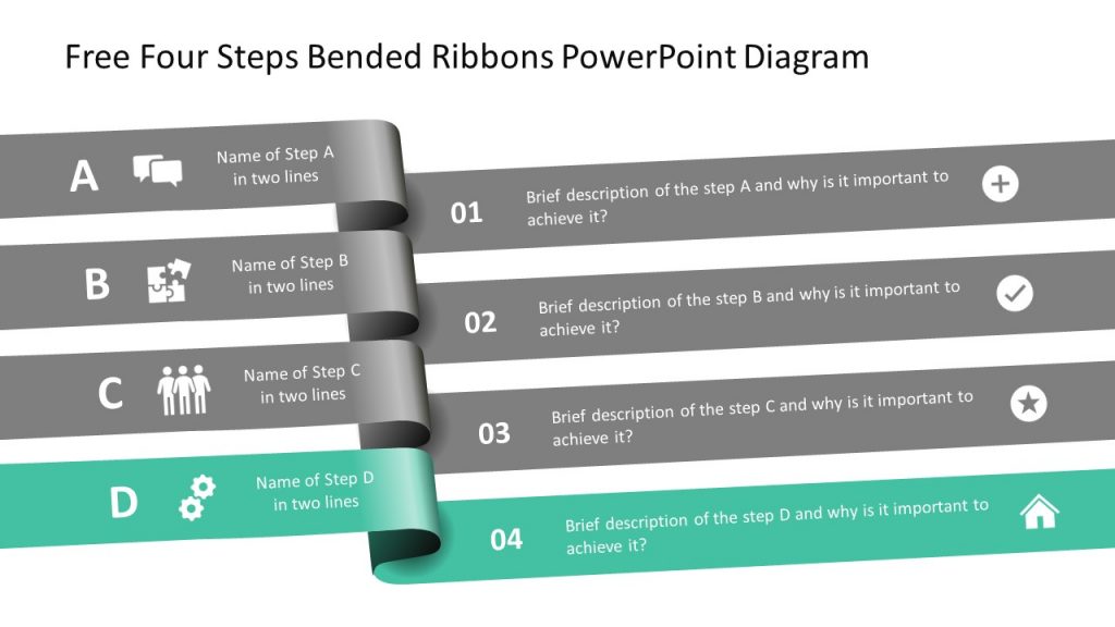 PowerPoint Design Free Template 4-Step Ribbons Diagram - SlideModel